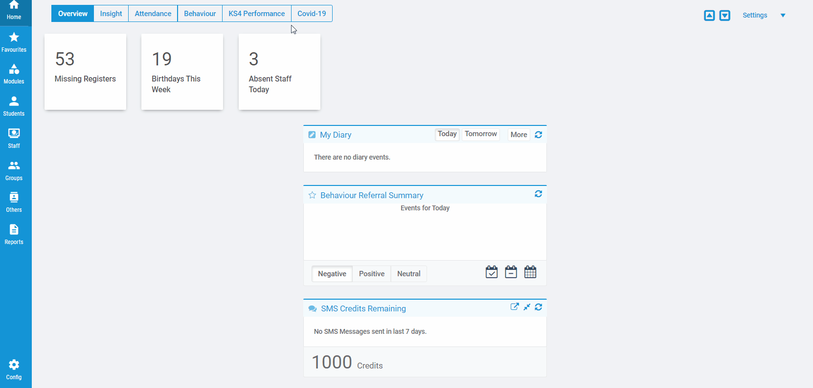 KS4 Dashboard - Settings Panel - Bromcom
