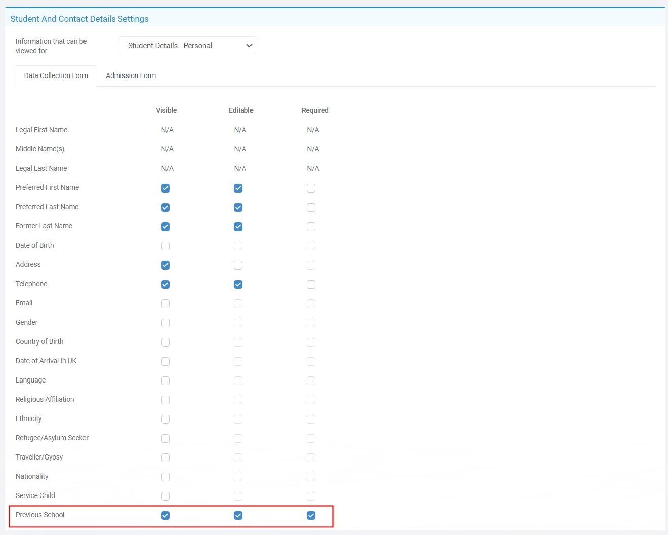 MCAS - Data Collection Form - Bromcom