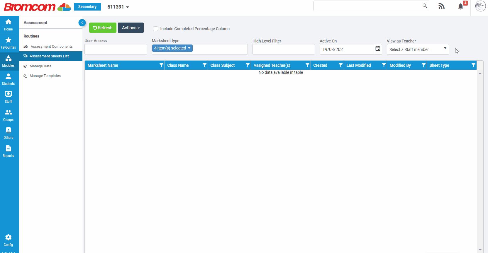 Assessment - Marksheets - Bromcom