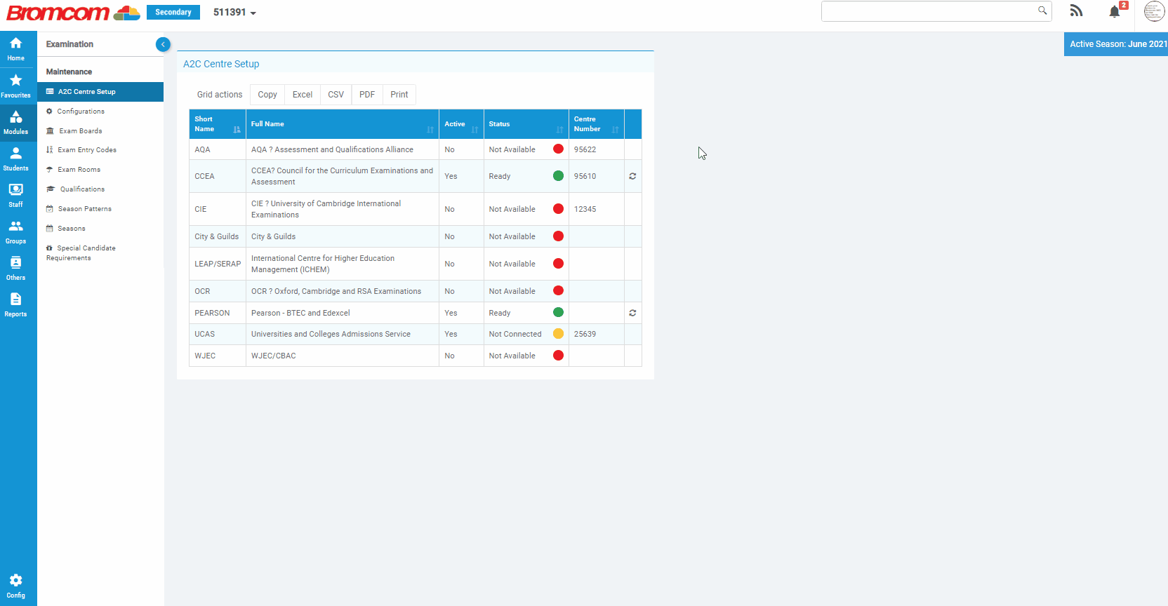 Exams - A2C Centre Setup - Bromcom
