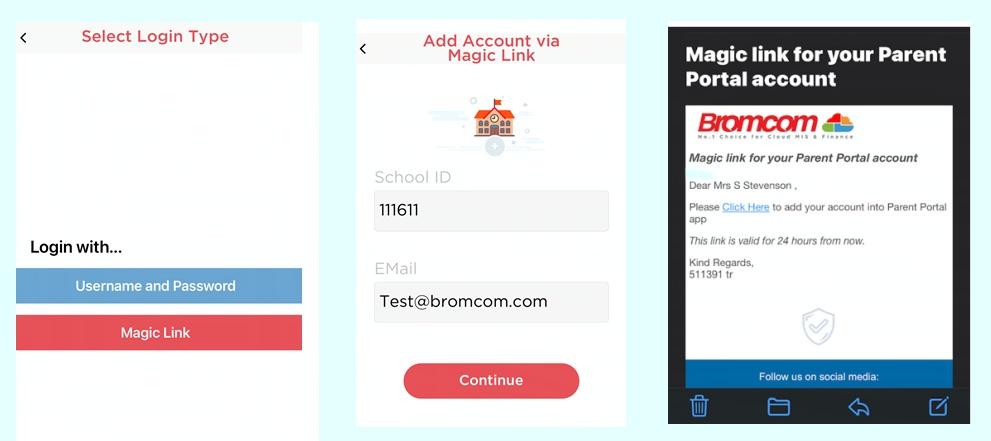 MCAS Parent App - Magic Link - Bromcom