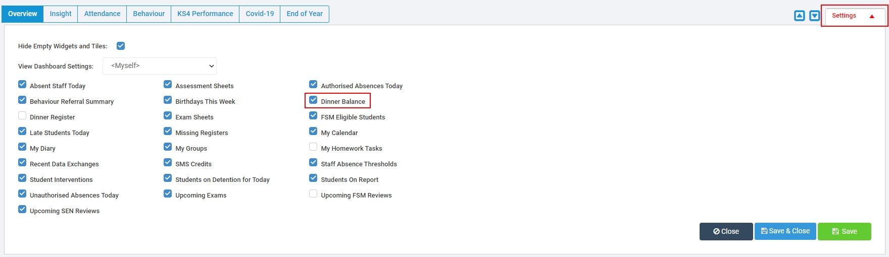 Dinner - Dinner Balance Widget - Bromcom