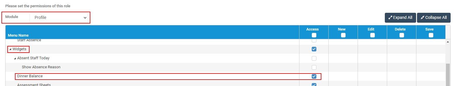Dinner - Dinner Balance Widget - Bromcom
