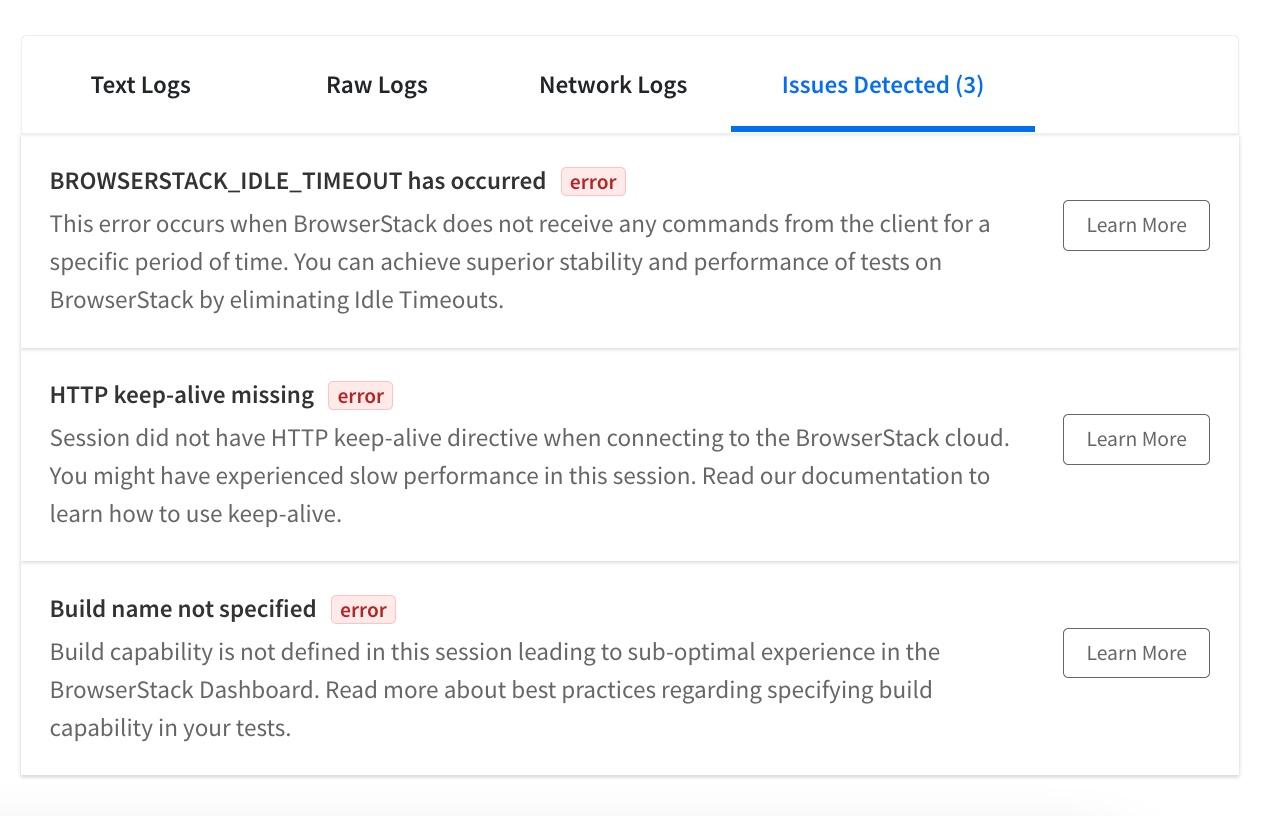 Intelligent Test Issue Detection - Browserstack