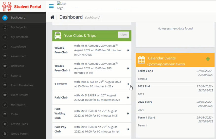 Student Portal - Clubs - Bromcom
