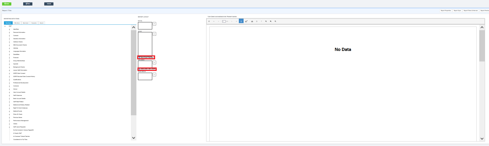 Reporting - Matrix Mode - Show row and column totals - Bromcom