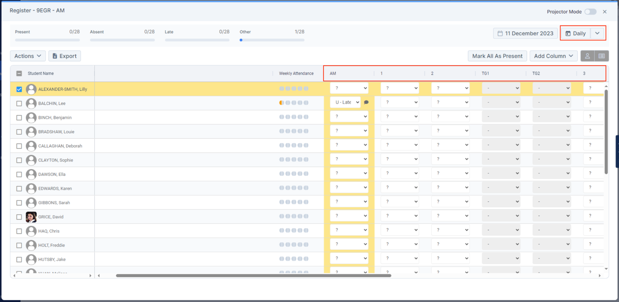 Dashboards - Double Lessons linked to Take Register in New UI - Bromcom