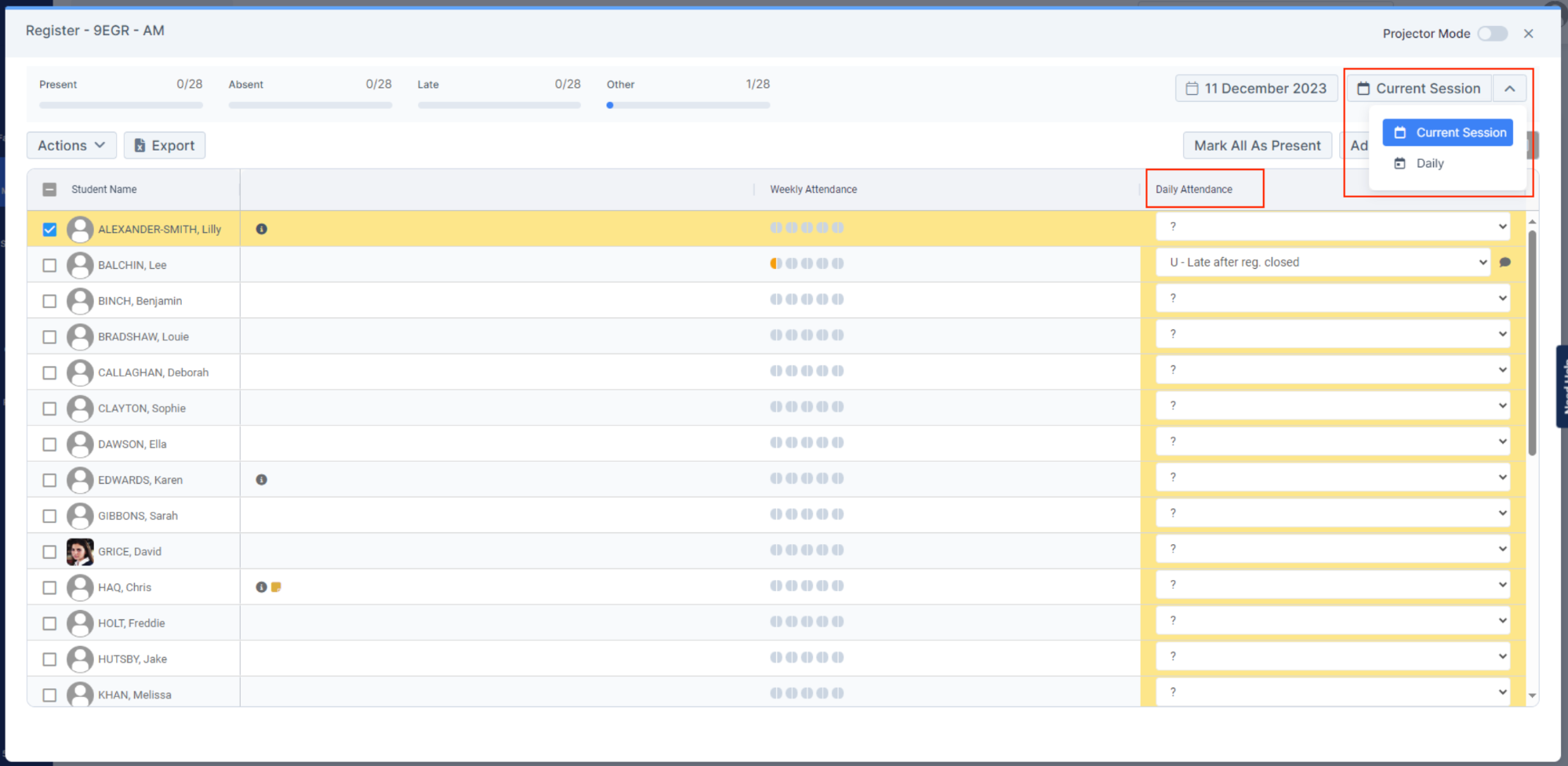 Dashboards - Double Lessons linked to Take Register in New UI - Bromcom
