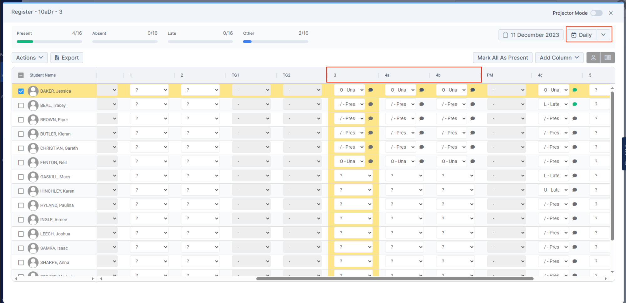 Dashboards - Double Lessons linked to Take Register in New UI - Bromcom