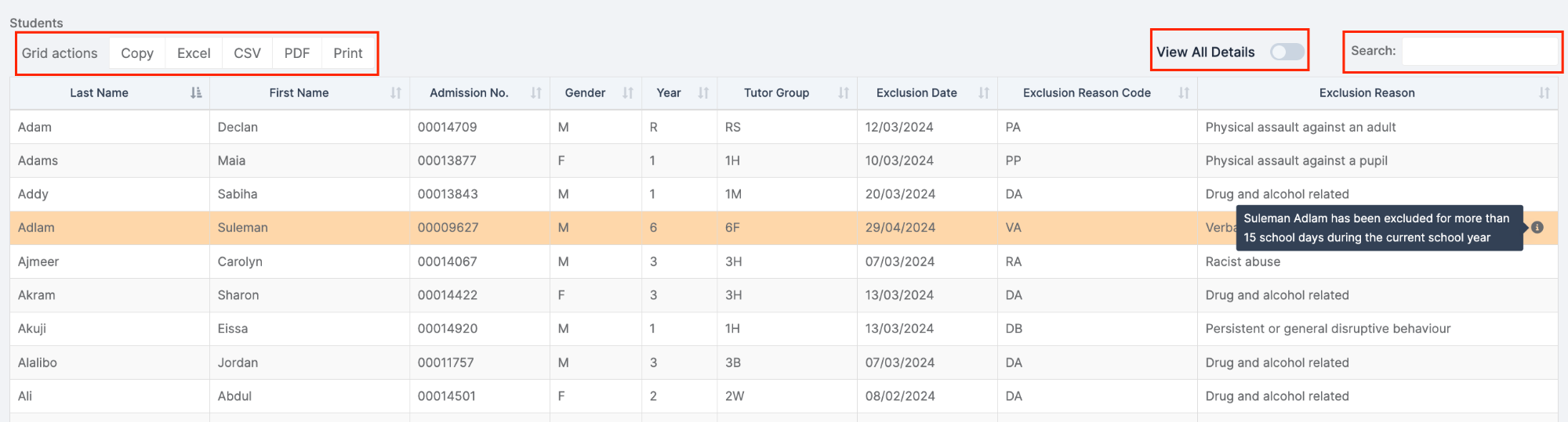 How to use the Exclusions Dashboard – Bromcom – Documentation Centre