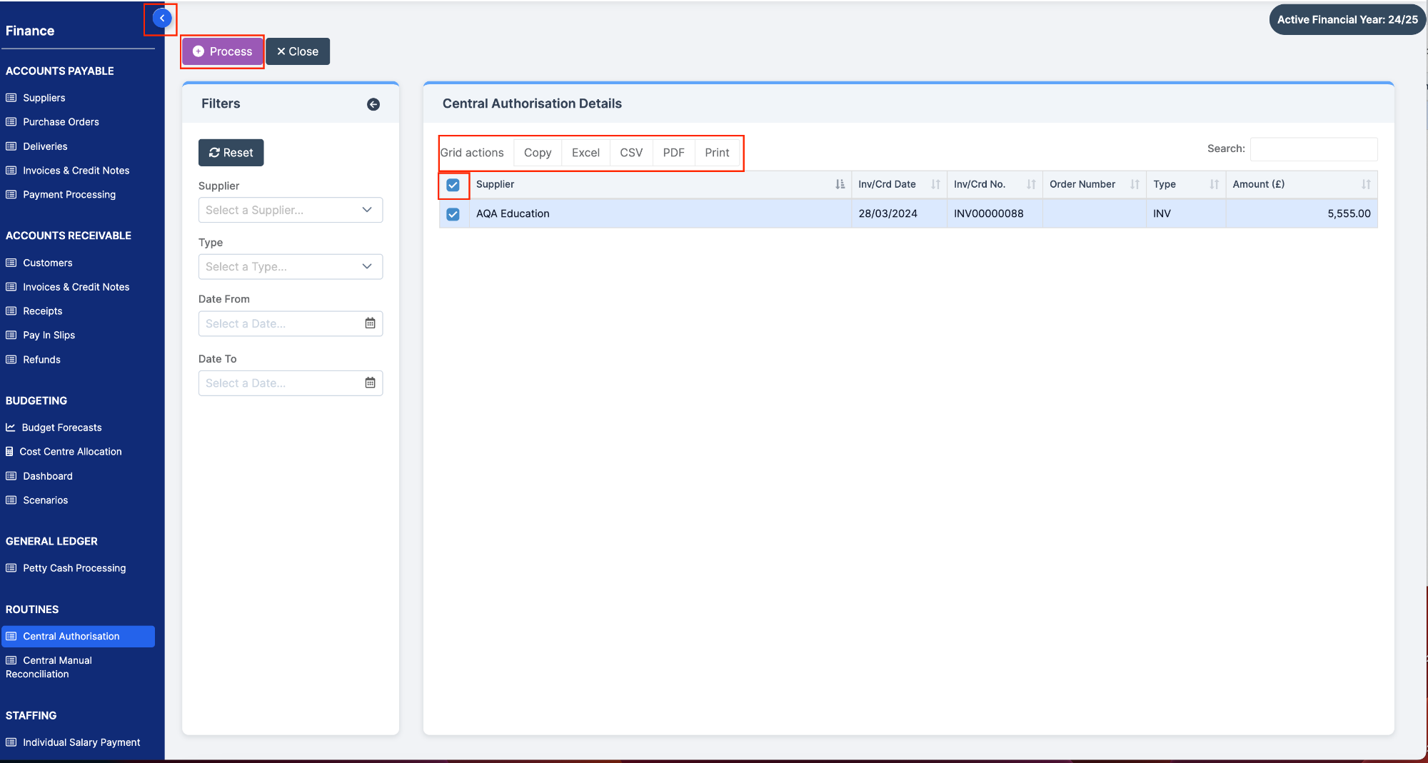 Finance - Central Authorisation & Central Manual Reconciliation pages ...