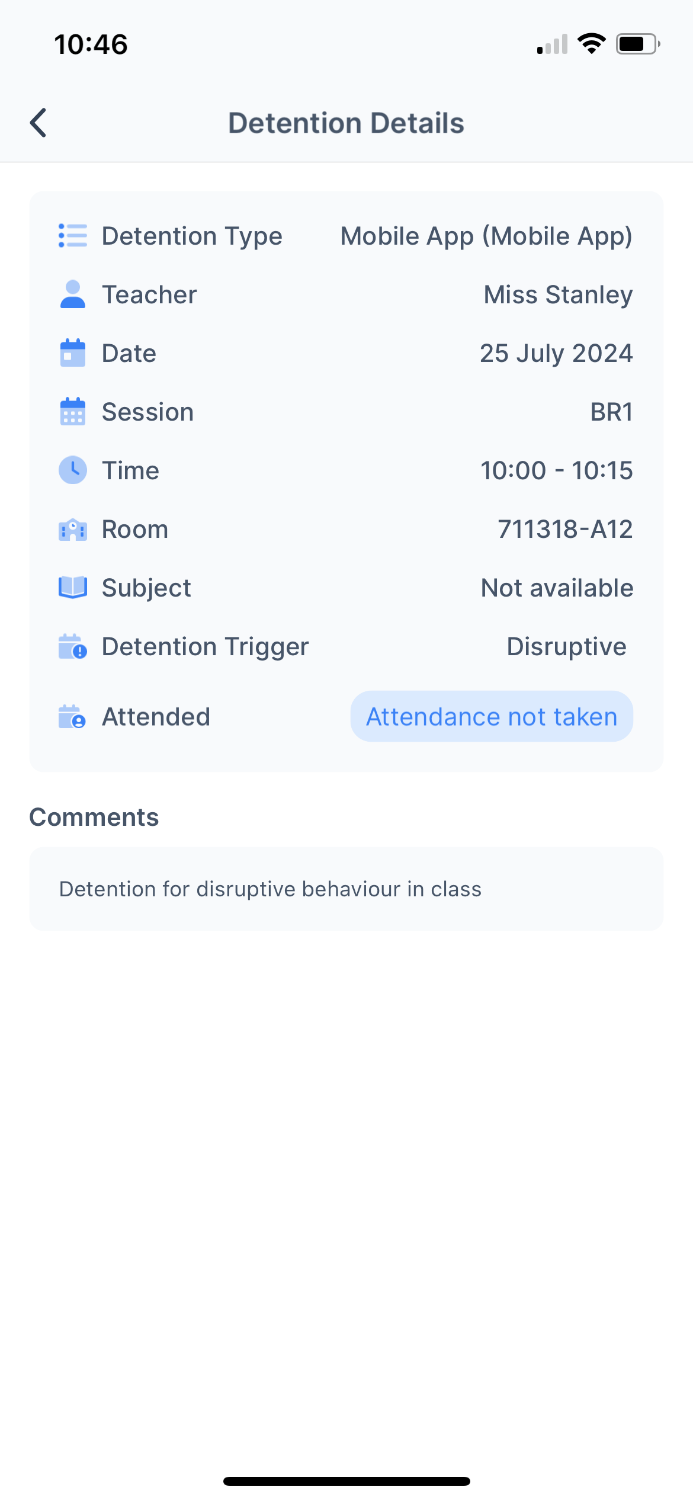 MCAS - Detention module added to Parent App - Bromcom