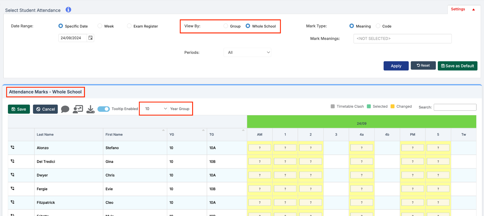 Attendance - New Year Group dropdown added to the Attendance Marks table - Bromcom