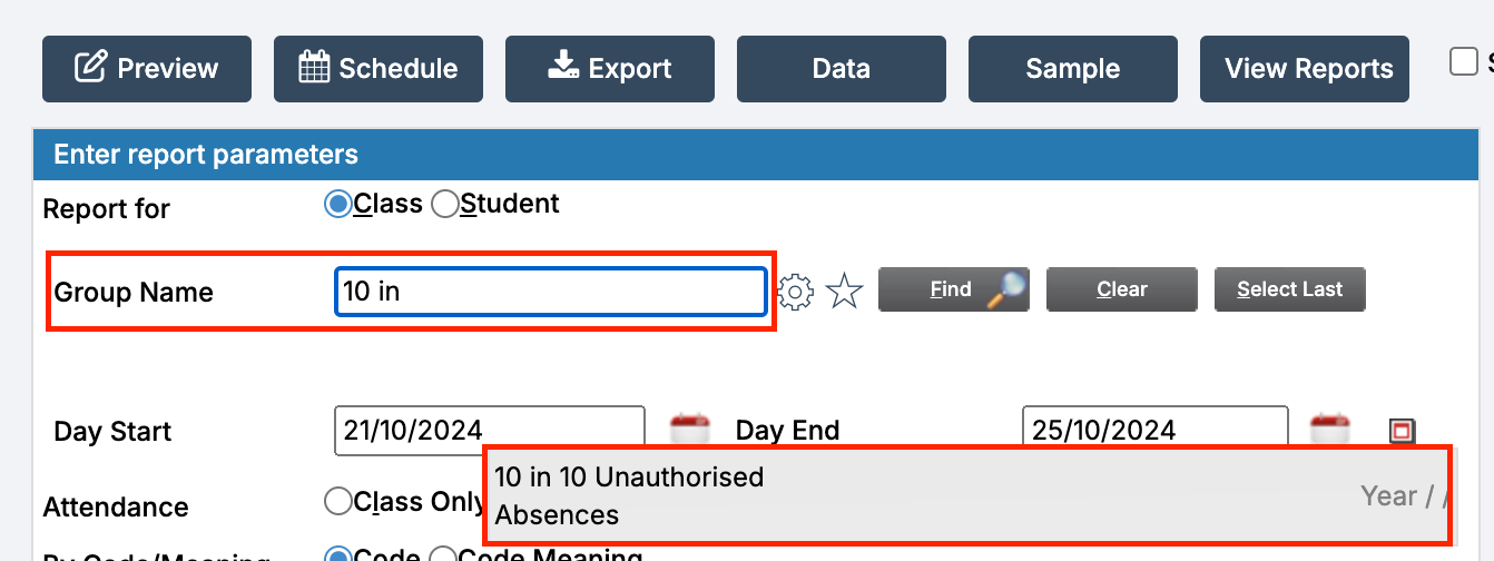Reporting - New Report Group "10 in 10 Unauthorised Absences" - Bromcom