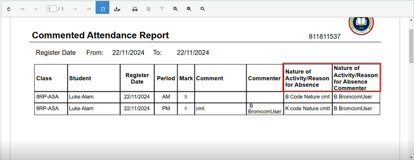 Reporting - Commented Attendance Report Updates - Bromcom