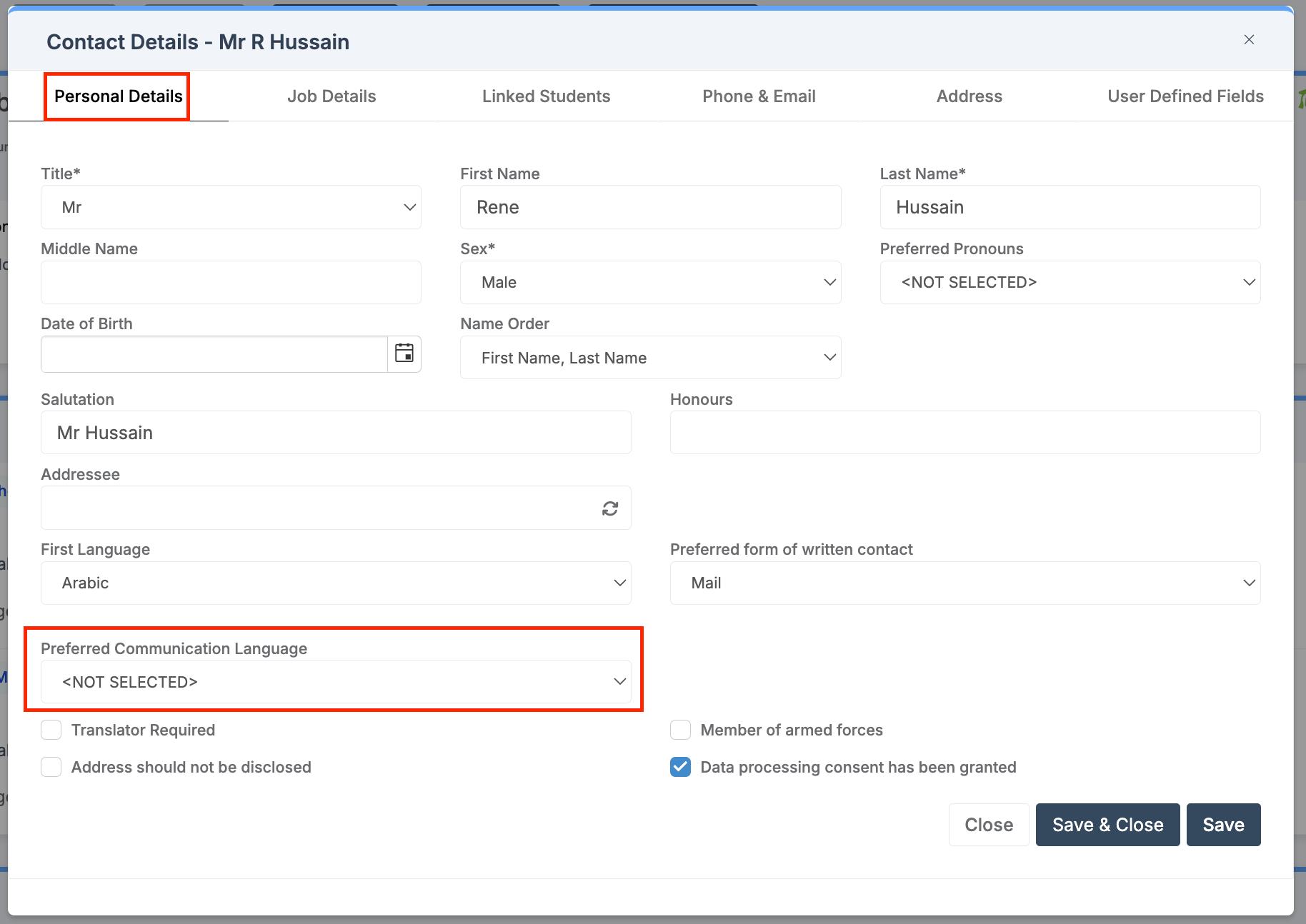 Administration - Update Student Contact's Preferred Communication Language in the MIS - Bromcom