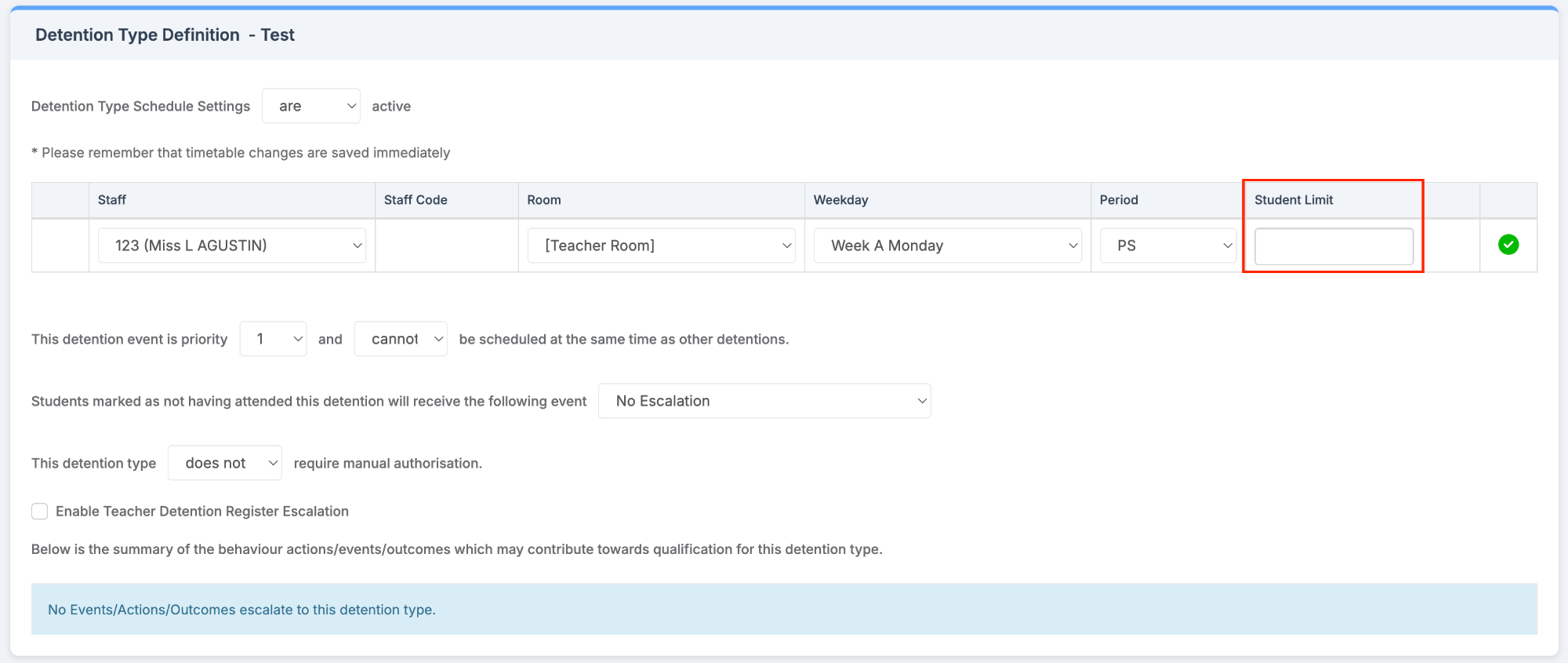 Behaviour - Update to Detention Types configuration - Bromcom