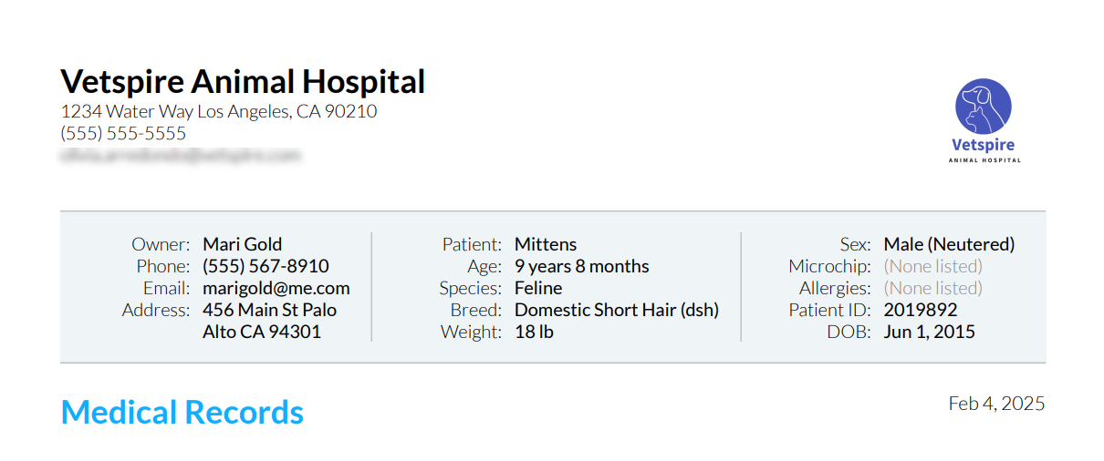 New Medical Record PDF Design Available in Patient Chart Tools! - Vetspire