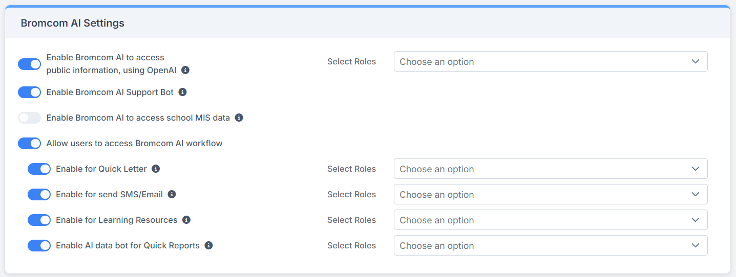 Bromcom AI - Roles & Permissions for AI data bot Quick Reports - Bromcom