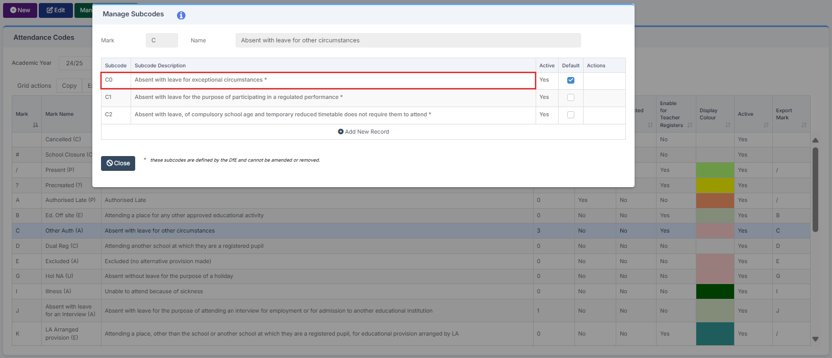 Attendance - Attendance Code Descriptor for Code C Update - Bromcom