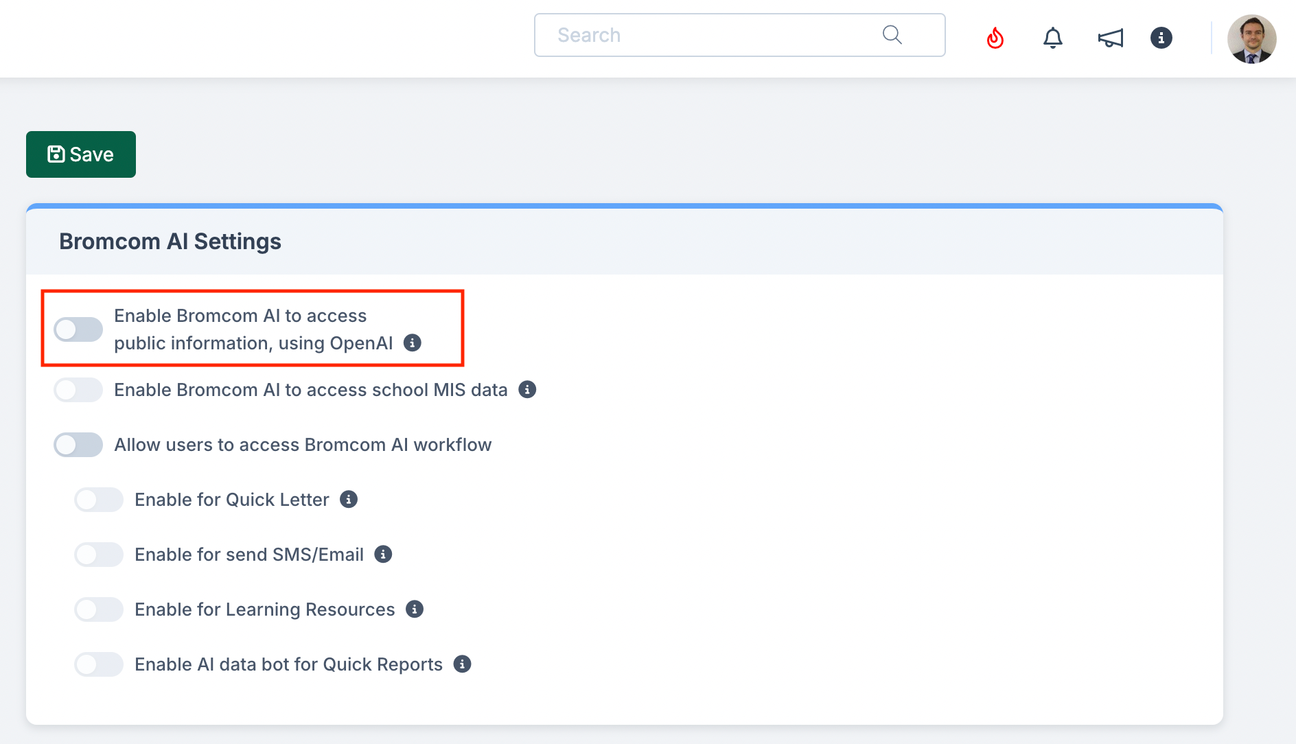 Bromcom AI - Config: Visibility of Bromcom AI - Bromcom