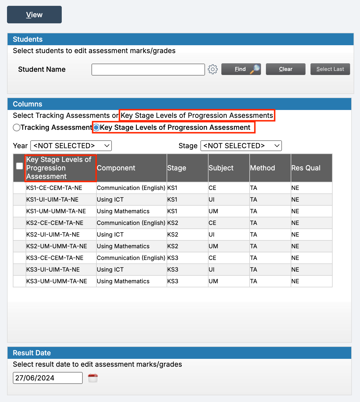 Assessment - Updates to Stage Assessment Labels - Bromcom