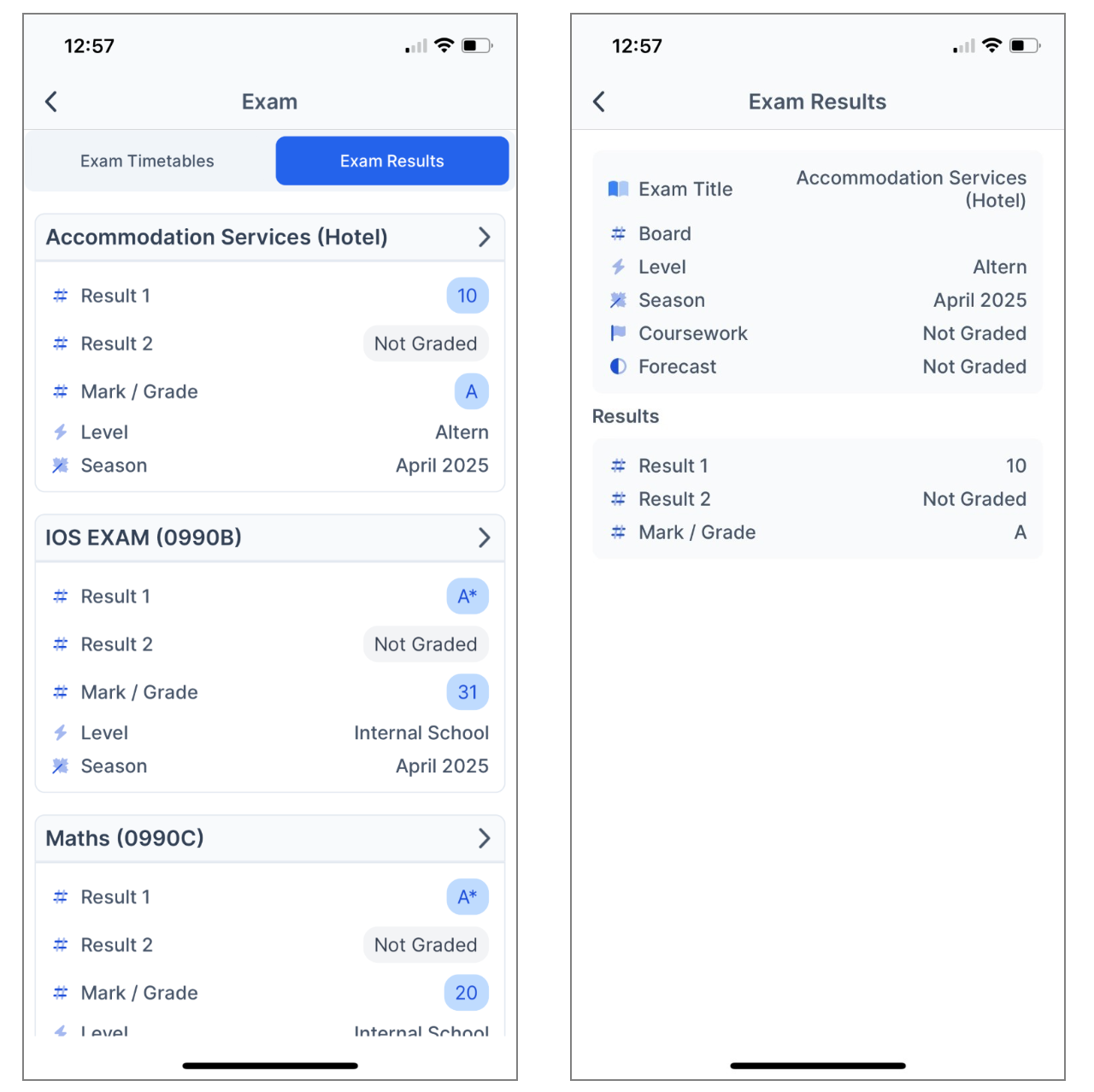 MCAS - Parent App: Enhancements to Exams Module - Bromcom