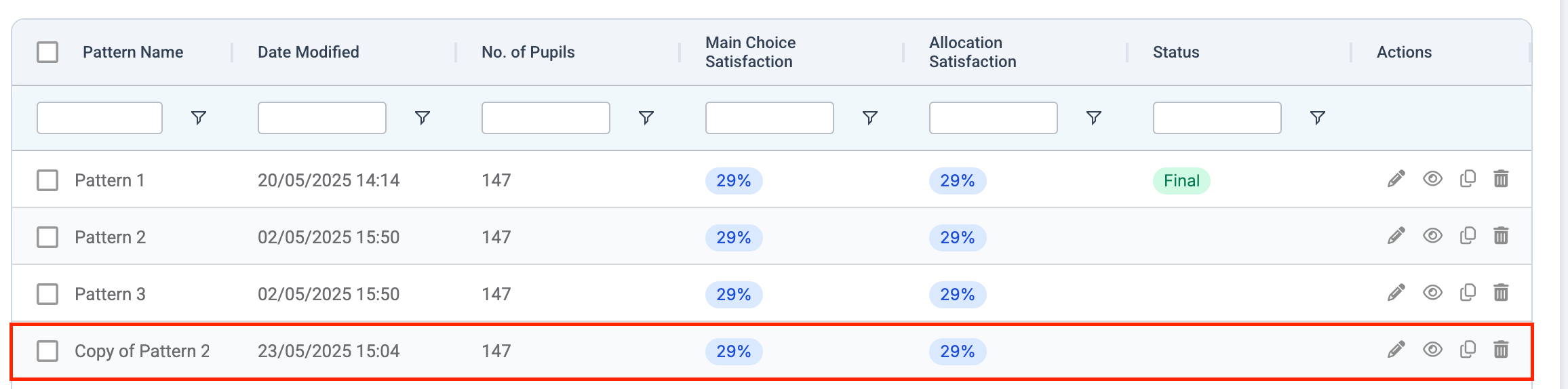 Options Timetable Patterns New View Patterns Page And Reset