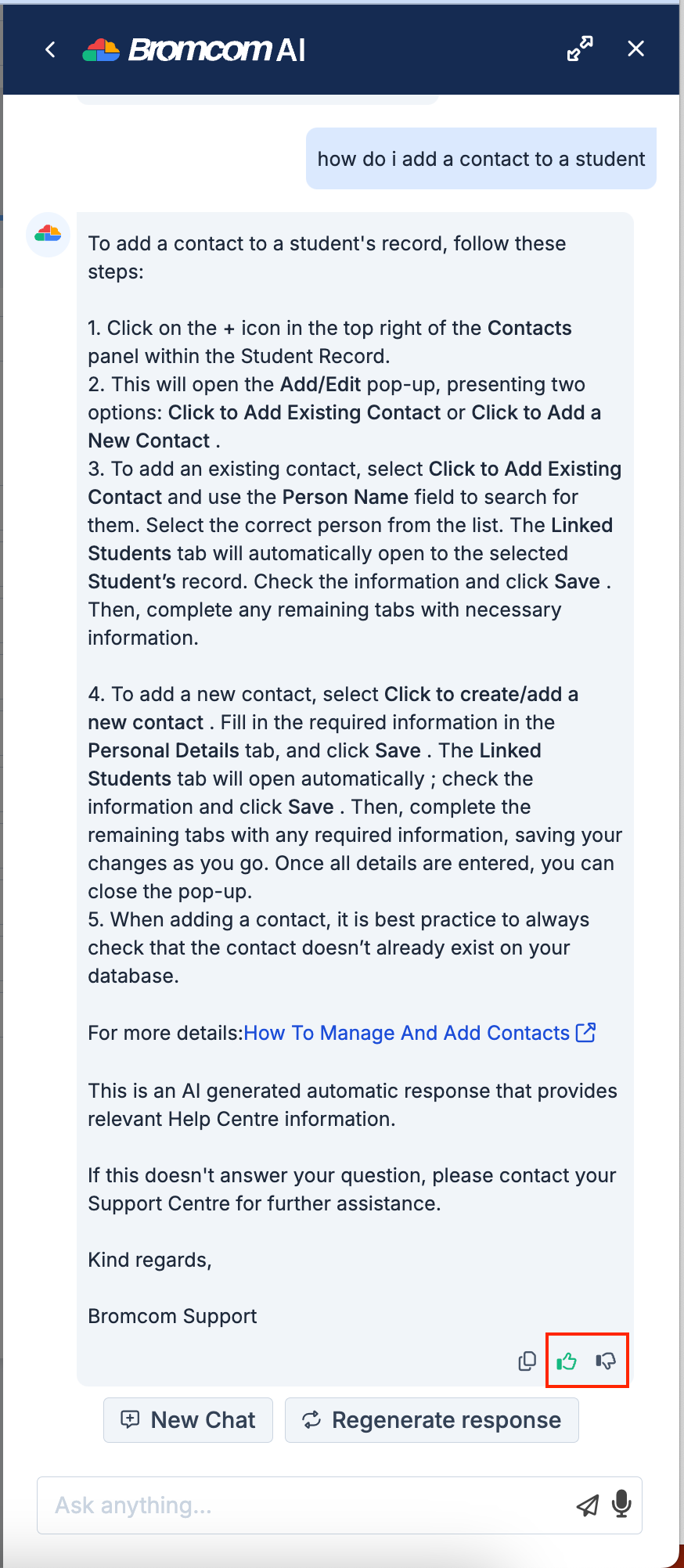 Bromcom AI - Support Bot Enhancements