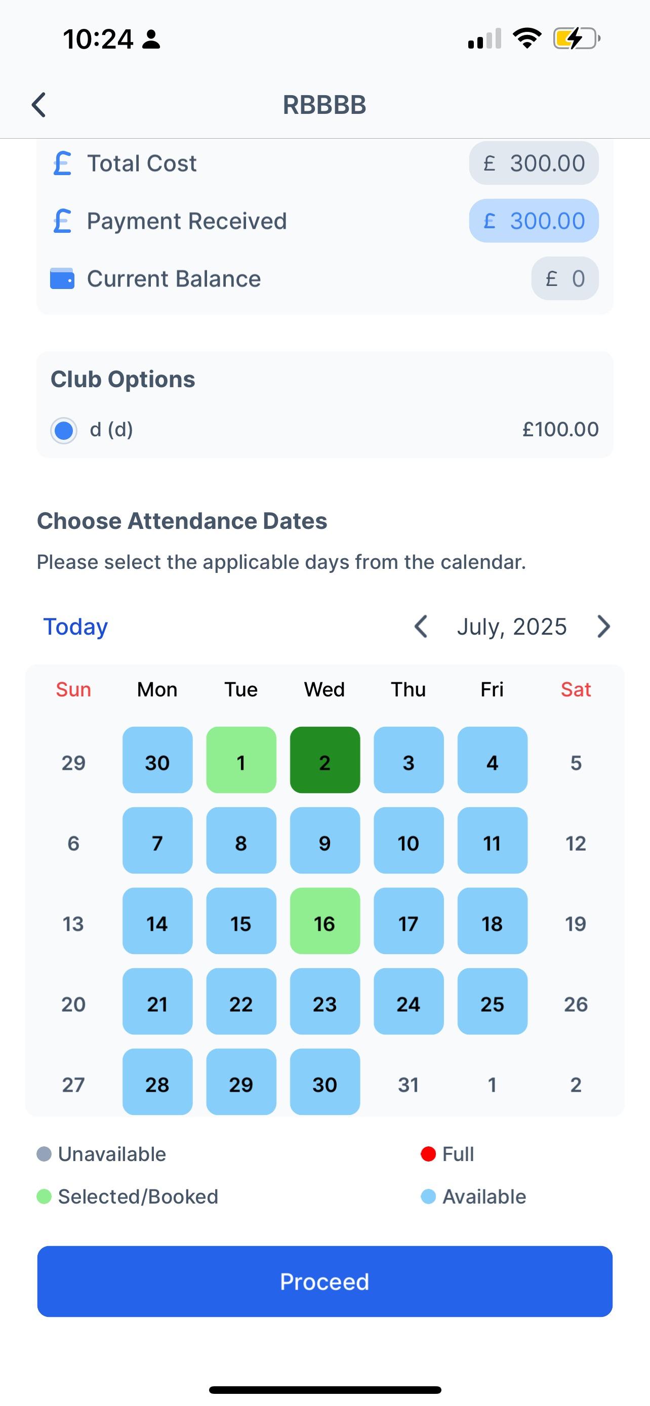 MCAS - Parent App: Wraparound Care colour key - Bromcom