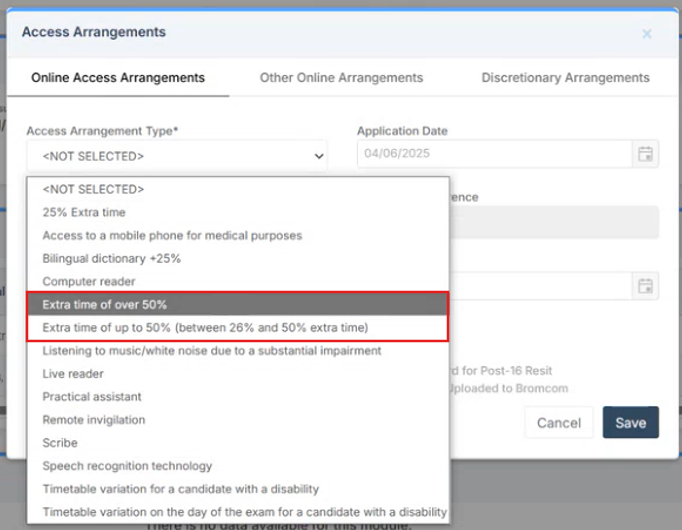 Census - Access Arrangements - Update to JCQ Specifications Pt 2 - Bromcom