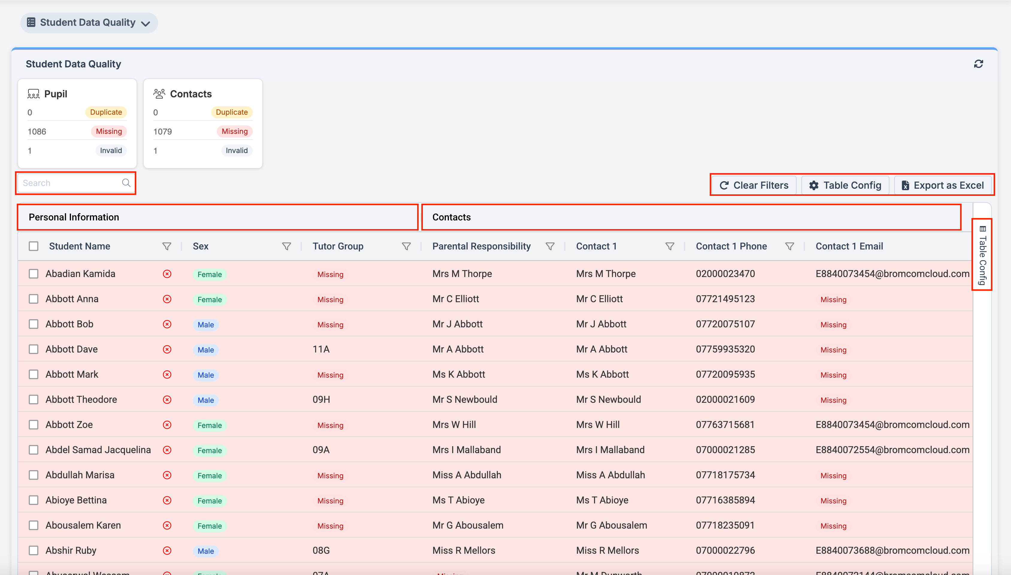 Dashboards - New Student Data Quality Dashboard - Bromcom