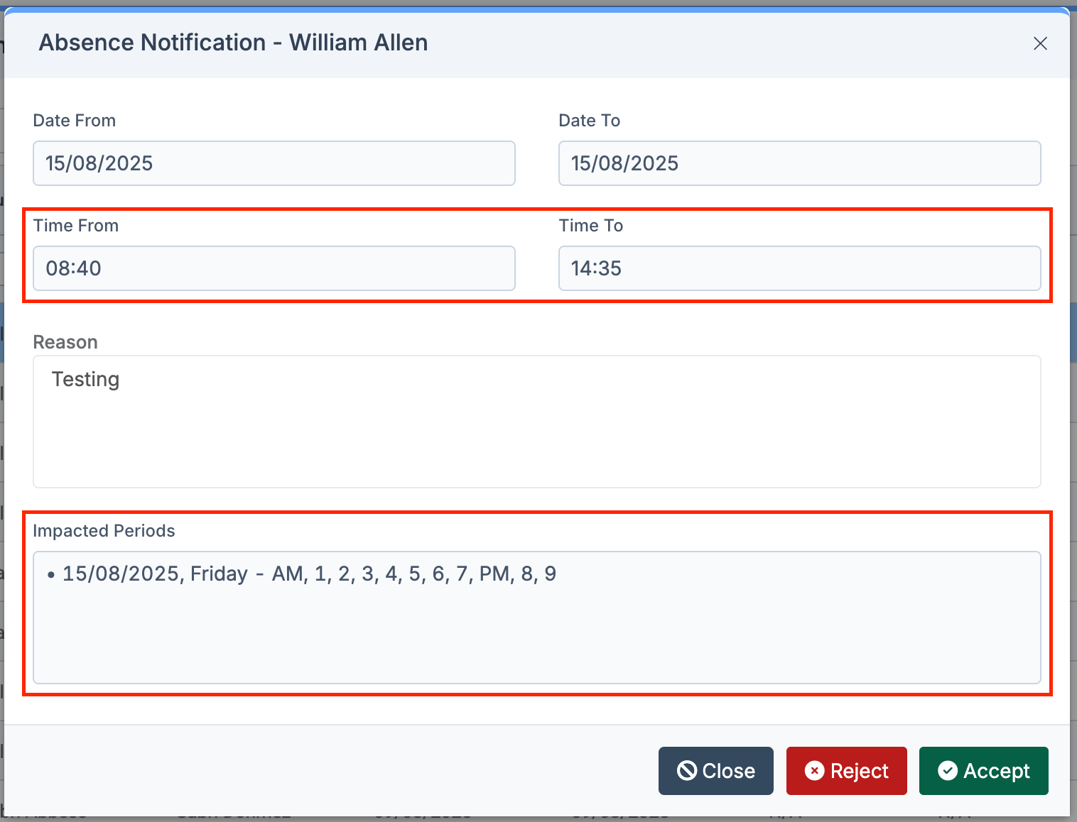 MCAS - Report absence now with time periods - Bromcom