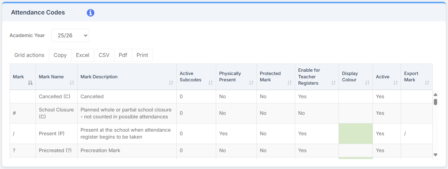 Attendance – Statutory Attendance Export Code Validation for Custom Marks - Bromcom
