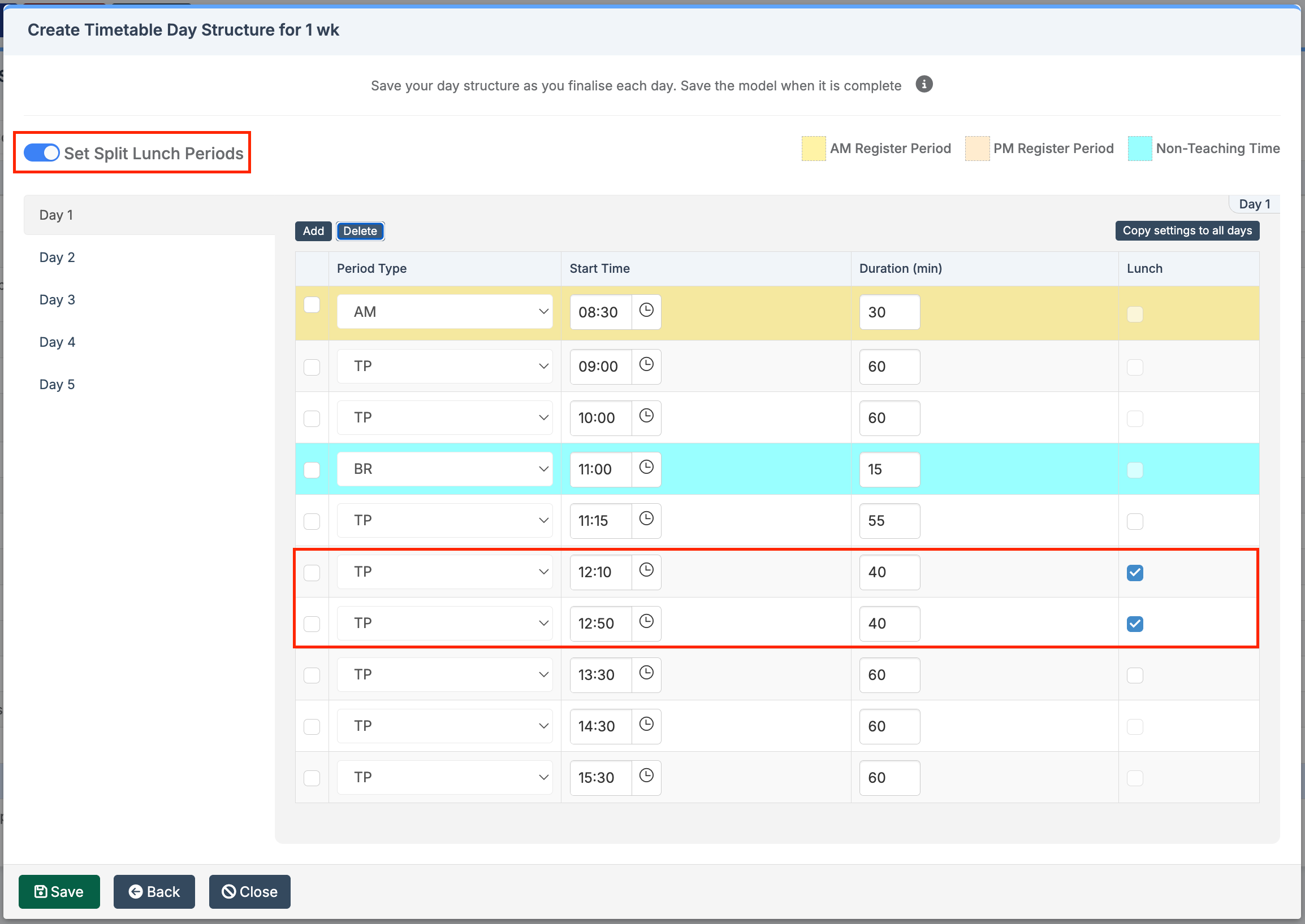 wTimetable - Scheduling: Split Lunch - Bromcom