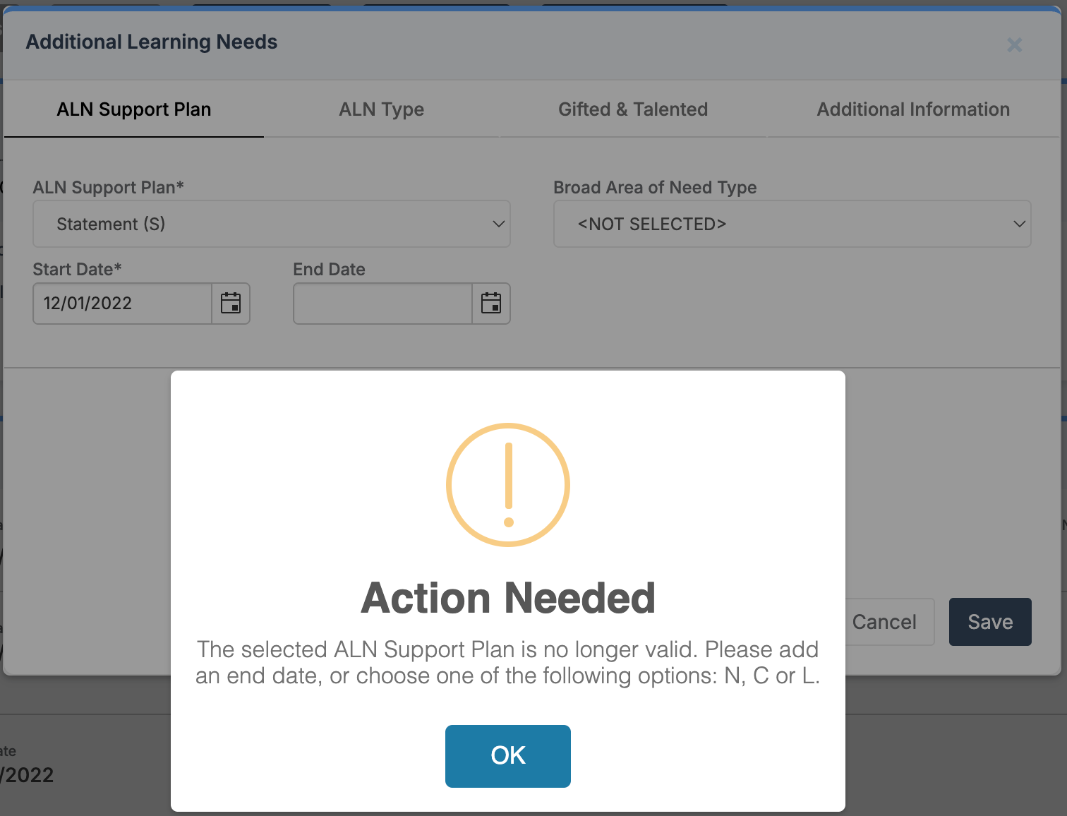 Administration - ALN Support Plan Updates - Bromcom