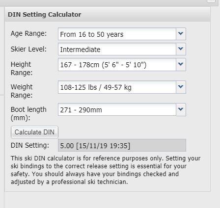 SKI DIN Setting Calculator - Bike Rental Manager | Beamer