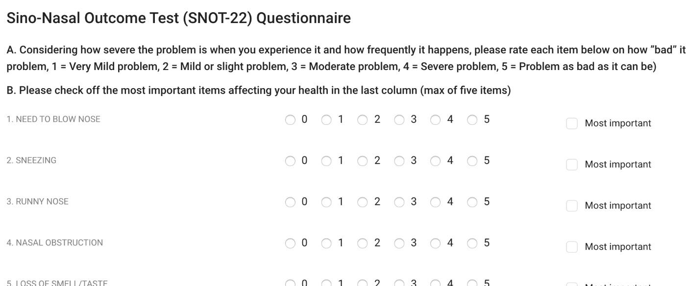 Sino-Nasal Outcome Test (SNOT-22) Questionnaire - SeriousMD | Beamer